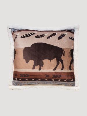 Wrangler Southwestern Buffalo Sherpa Fleece Plush Throw Pillow
