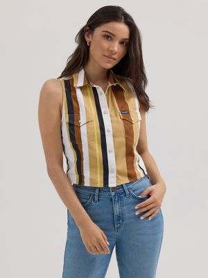 Women's Wrangler Brushpopper Stripe Slim Crop Snap Tank | NEW | Wrangler®