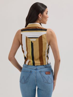 Women's Wrangler Brushpopper Stripe Slim Crop Snap Tank | NEW | Wrangler®