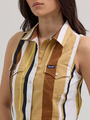 Women's Wrangler Brushpopper Stripe Slim Crop Snap Tank | NEW | Wrangler®